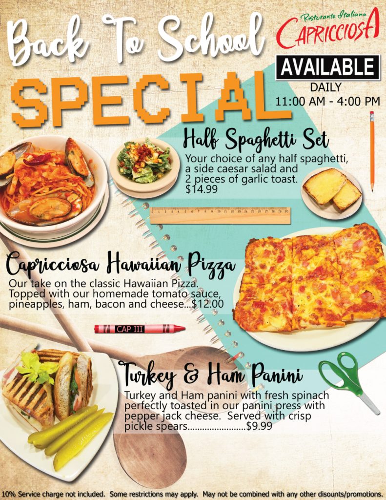 Capricciosa New Menu - Agana Shopping Center